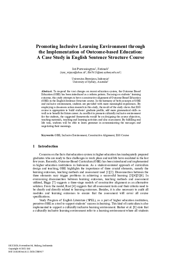 (PDF) Promoting Inclusive Learning Environment through the ...