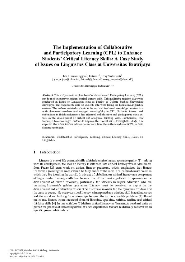 (PDF) The Implementation of Collaborative and Participatory Learning ...