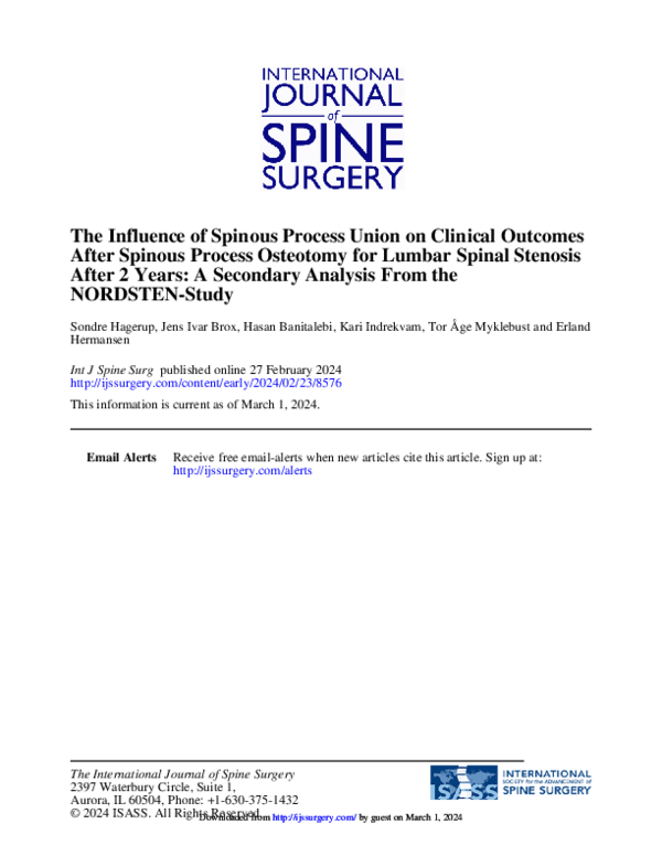 (PDF) The Influence of Spinous Process Union on Clinical Outcomes after ...