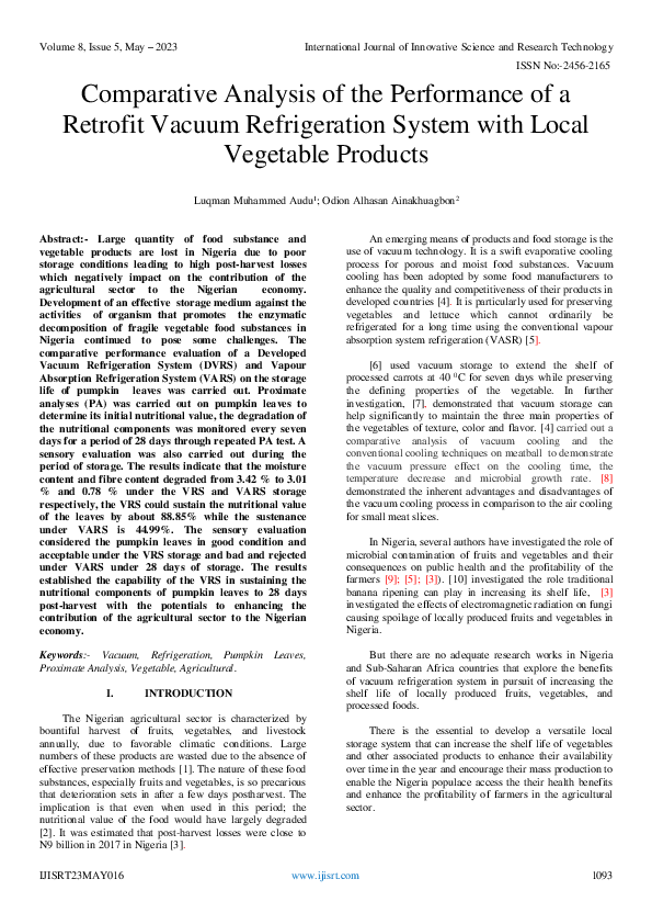 (PDF) Comparative Analysis of the Performance of a Retrofit Vacuum ...