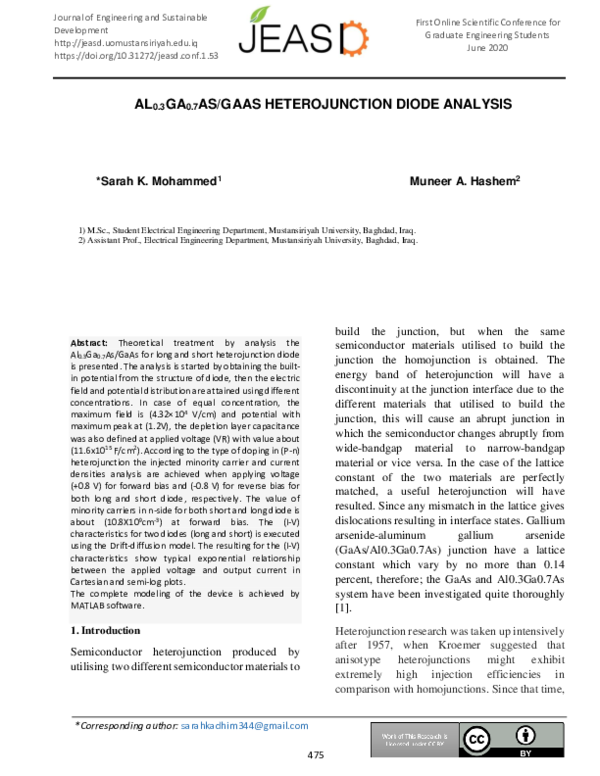 (PDF) AL0.3GA0.7AS/GAAS Heterojunction Diode Analysis