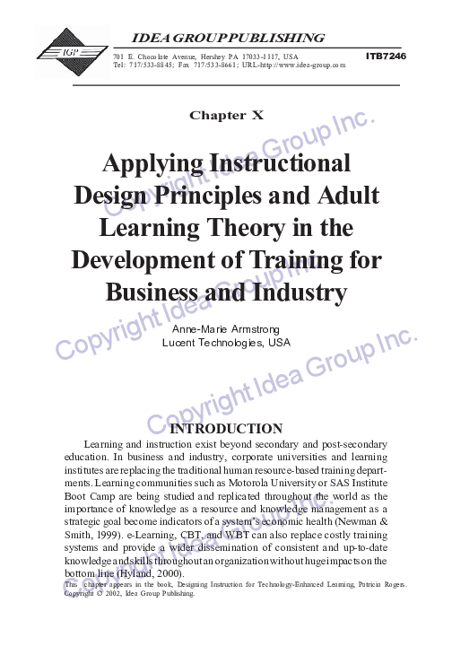 (PDF) Applying Instructional Design Principles and Adult Learning ...