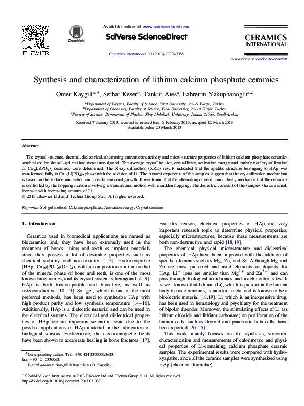 (PDF) Synthesis and characterization of lithium calcium phosphate ceramics