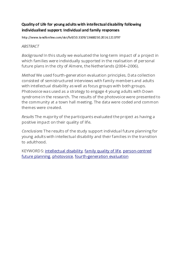 (PDF) Quality of life for young adults with intellectual disability ...