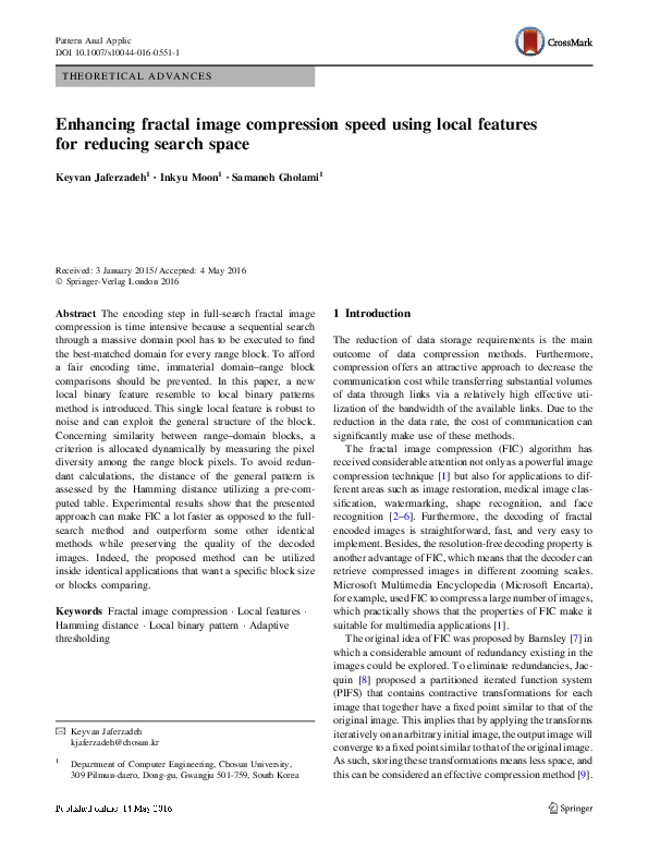 Pdf Enhancing Fractal Image Compression Speed Using Local Features For Reducing Search Space