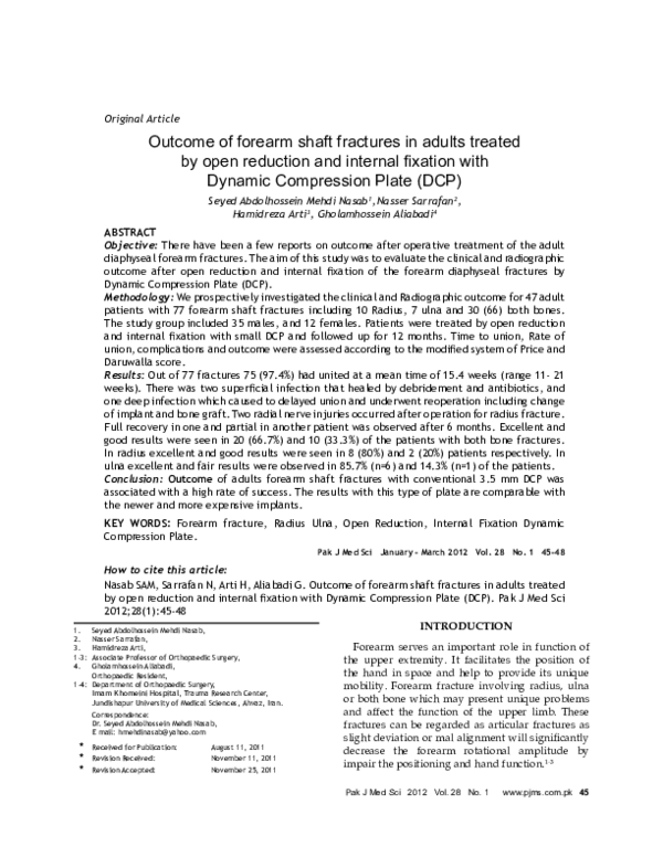 (PDF) Outcome of forearm shaft fractures in adults treated by open ...