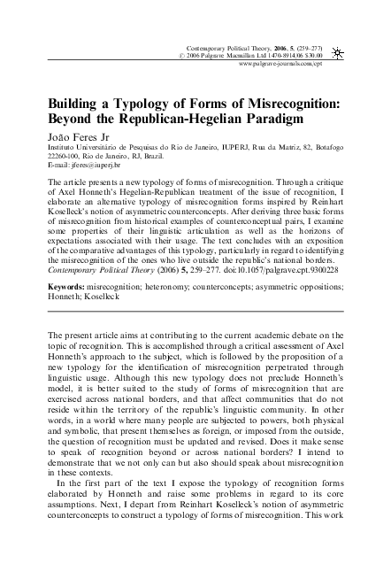 (PDF) Building a Typology of Forms of Misrecognition: Beyond the ...