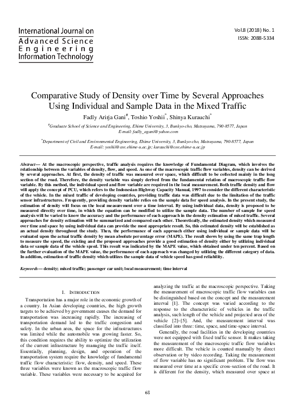 (PDF) Traffic Density Estimation in Mixed Traffic