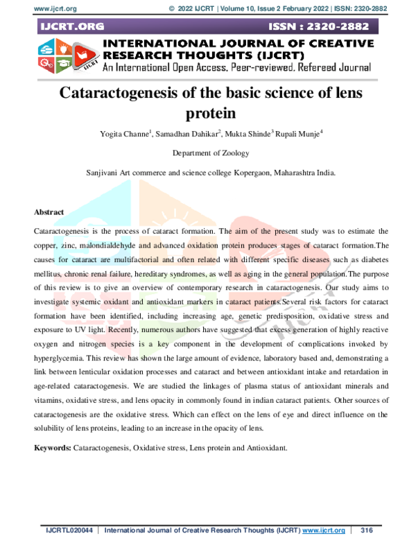 (PDF) Cataractogenesis of the basic science of lens protein