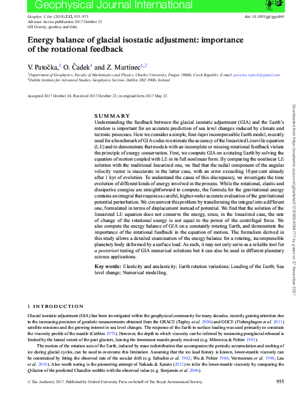 (PDF) Energy balance of glacial isostatic adjustment: importance of the ...