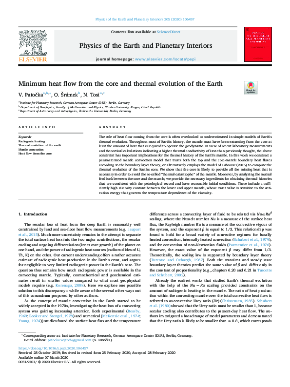 (PDF) Minimum heat flow from the core and thermal evolution of the Earth