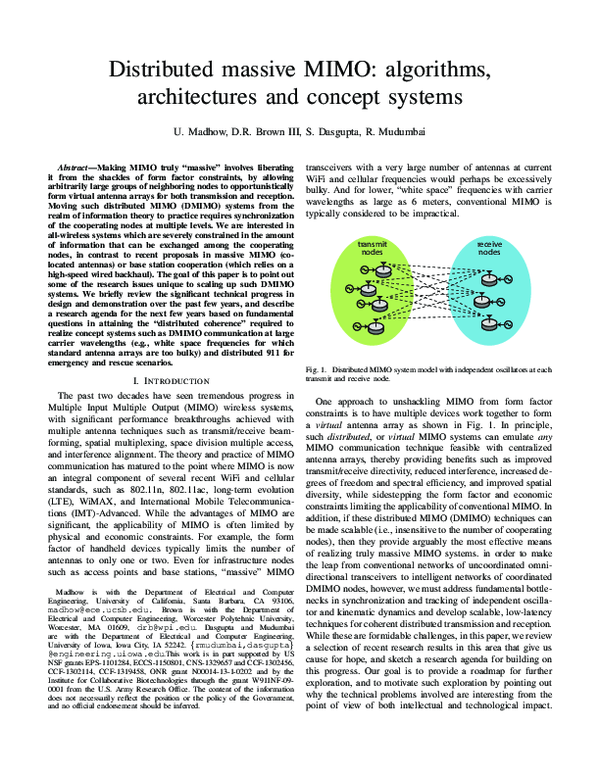 (PDF) Distributed massive MIMO: Algorithms, architectures and concept systems