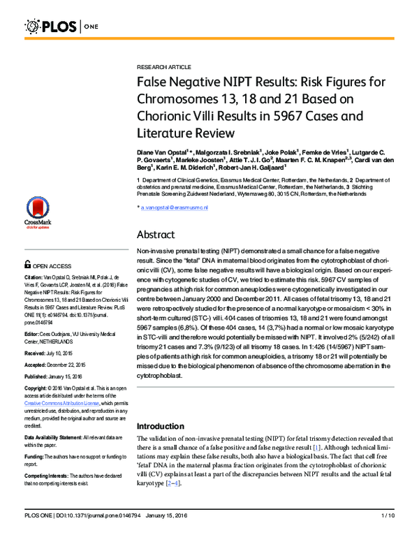 (PDF) False Negative NIPT Results: Risk Figures for Chromosomes 13, 18 ...