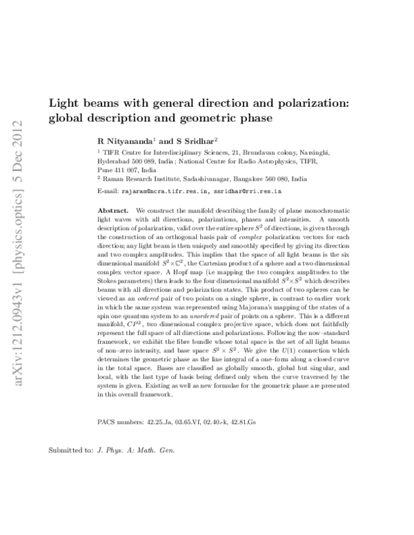 (PDF) Light beams with general direction and polarization: global ...