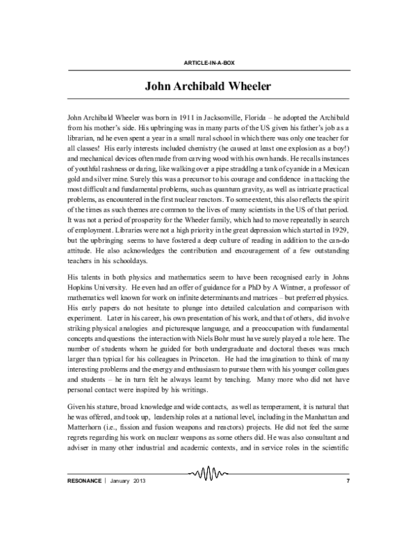 (PDF) John Archibald Wheeler