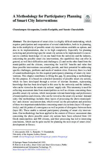 (PDF) A Methodology for Participatory Planning of Smart City Interventions