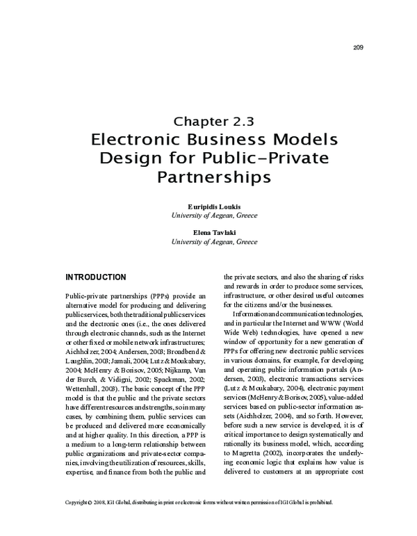 (PDF) Electronic Business Models Design for Public-Private Partnerships