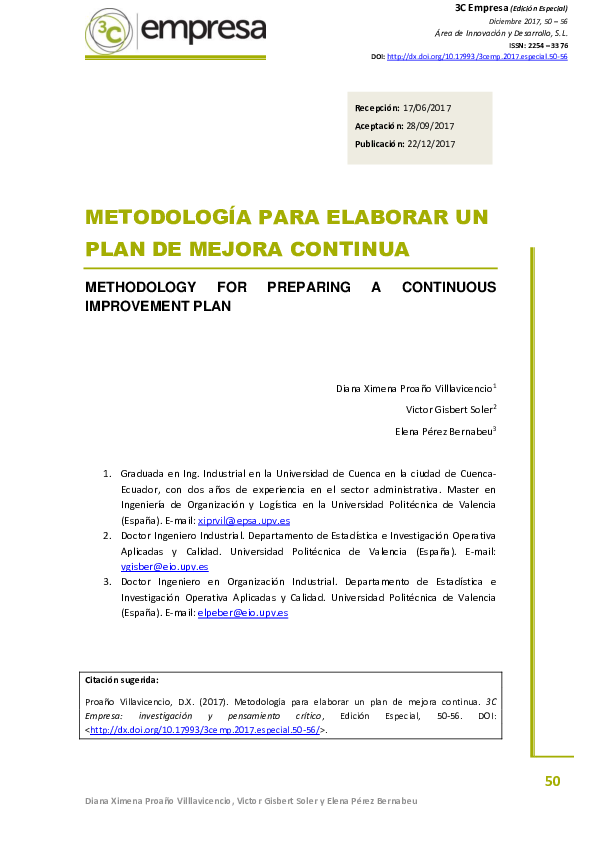 (PDF) Metodología Para Elaborar Un Plan De Mejora Continua