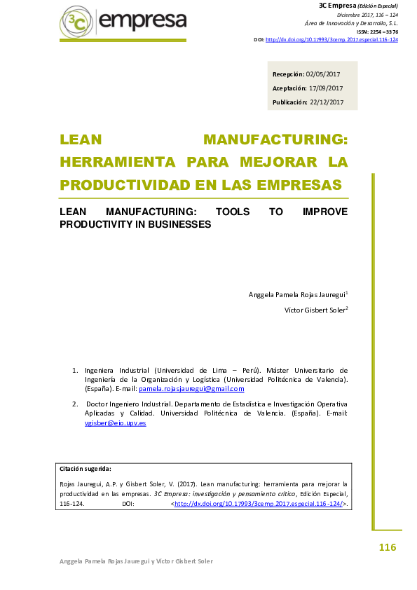 (PDF) Lean Manufacturing: Herramienta Para Mejorar La Productividad en Las Empresas