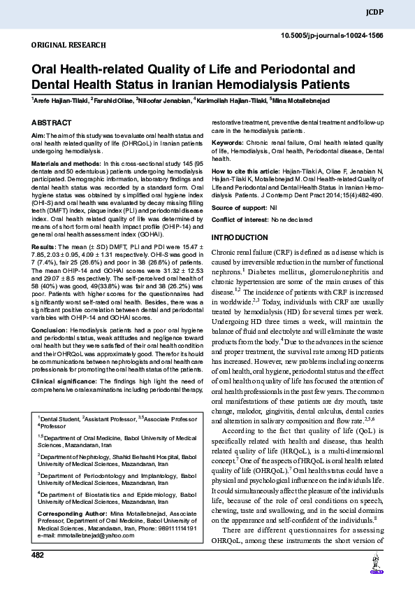 (PDF) Oral Health-related Quality of Life and Periodontal and Dental ...