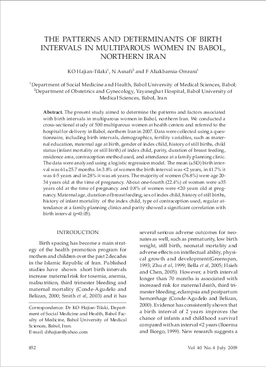 (PDF) The patterns and determinants of birth intervals in multiparous ...