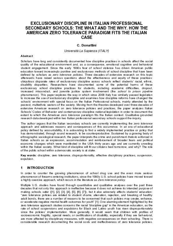 (PDF) EXCLUSIONARY DISCIPLINE IN ITALIAN PROFESSIONAL SECONDARY SCHOOLS ...