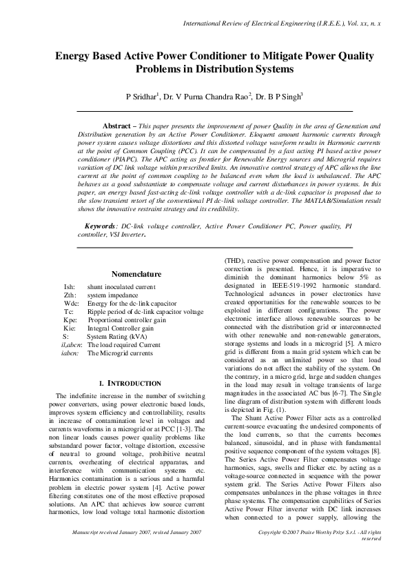 (PDF) Energy Based Active Power Conditioner to Mitigate Power Quality ...