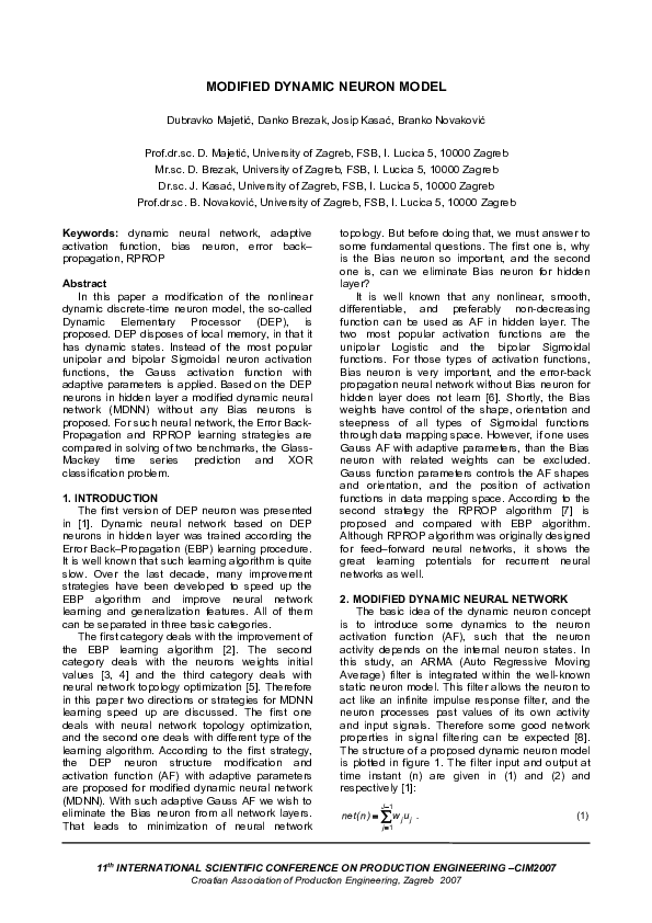 (PDF) Modified Dynamic Neuron Model