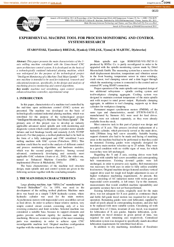 (PDF) Experimental Machine Tool for Process Monitoring and Control ...