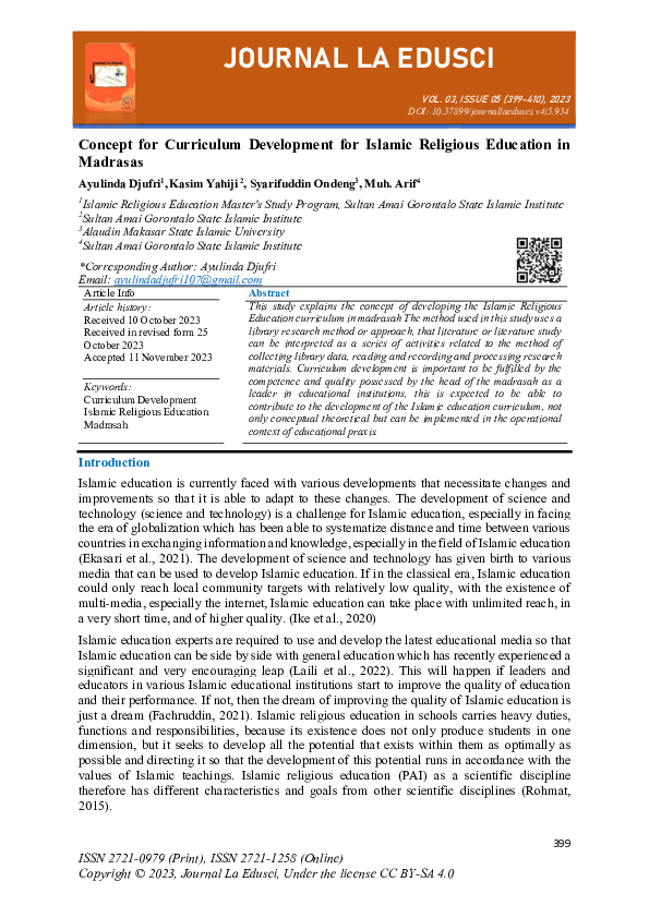 (PDF) Concept for Curriculum Development for Islamic Religious ...