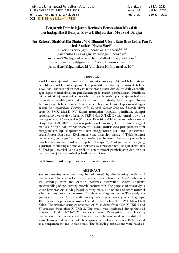 (PDF) Pengaruh Pembelajaran Berbasis Pemecahan Masalah Terhadap Hasil Belajar Siswa Ditinjau ...