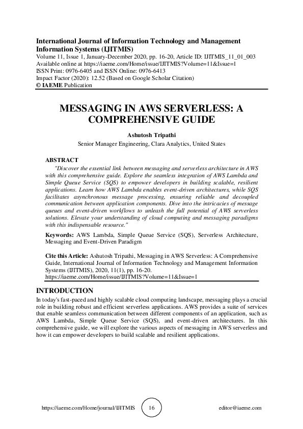 (PDF) MESSAGING IN AWS SERVERLESS: A COMPREHENSIVE GUIDE (PDF) MESSAGING IN AWS SERVERLESS: A COMPREHENSIVE GUIDE
