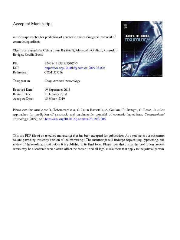 (PDF) In silico approaches for prediction of genotoxic and carcinogenic ...