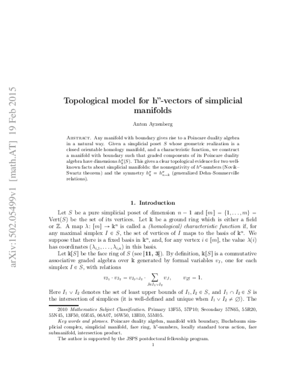 (PDF) Topological model for h"-vectors of simplicial manifolds