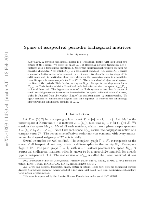 (PDF) Space of isospectral periodic tridiagonal matrices
