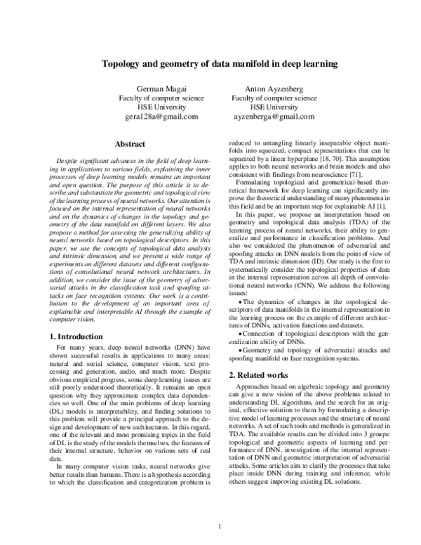 (PDF) Topology and geometry of data manifold in deep learning