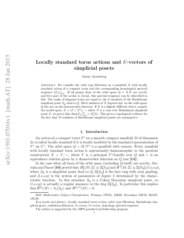 (PDF) Locally standard torus actions and h'-vectors of simplicial posets