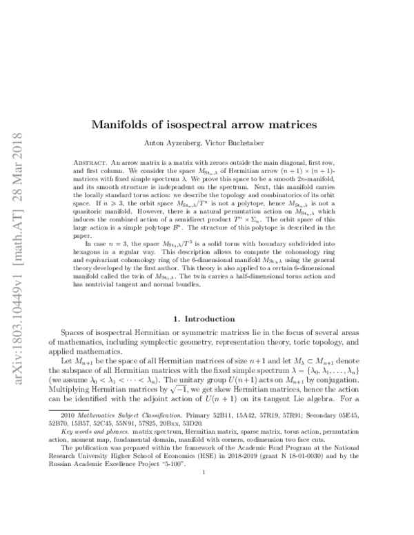 (PDF) Manifolds of isospectral arrow matrices