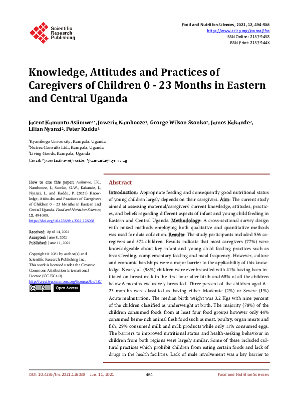 (PDF) Knowledge, Attitudes and Practices of Caregivers of Children 0 ...