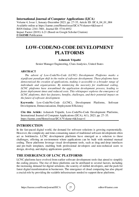 (PDF) LOW-CODE/NO-CODE DEVELOPMENT PLATFORMS