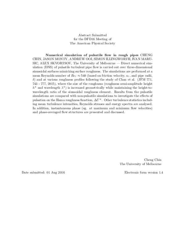 Pdf Numerical Simulation Of Pulsatile Flow In Rough Pipes