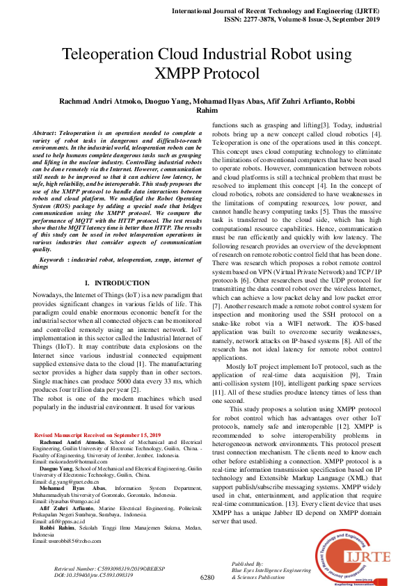 (PDF) XMPP-based Teleoperation for Industrial Robots