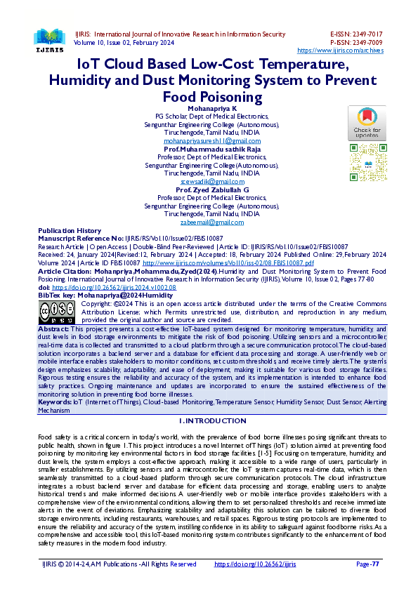 (PDF) IoT Cloud Based Low-Cost Temperature, Humidity and Dust Monitoring System to Prevent Food ...