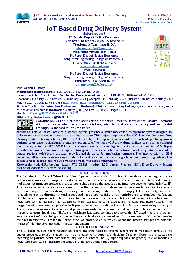 Pdf Iot Based Drug Delivery System