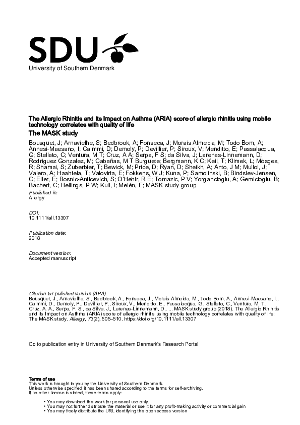 (PDF) The Allergic Rhinitis and its Impact on Asthma (ARIA) score of ...