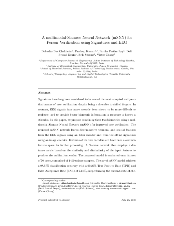 (PDF) A multimodal-Siamese Neural Network (mSNN) for person verification using signatures and EEG