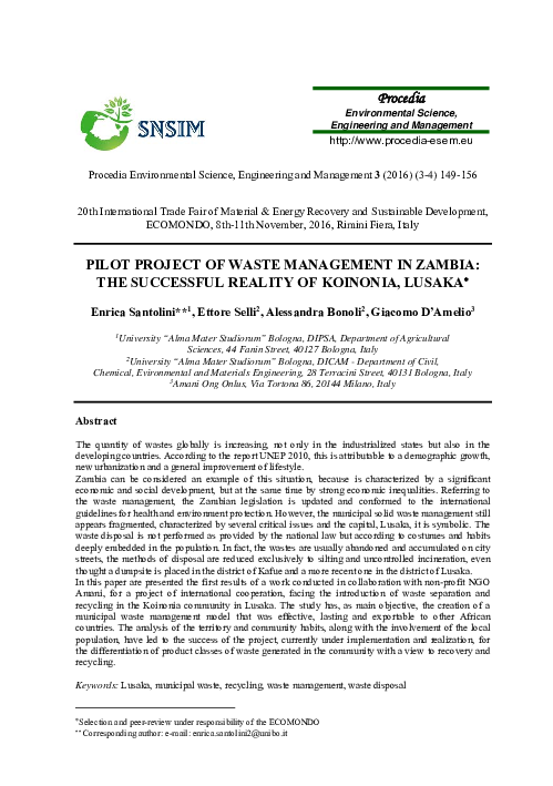 (PDF) Pilot project of waste management in Zambia: The successful ...