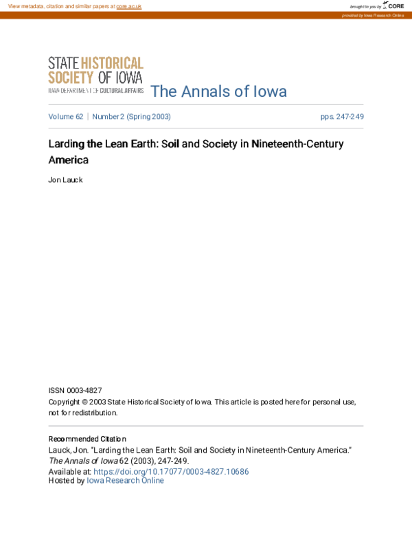 (PDF) Larding the Lean Earth: Soil and Society in Nineteenth-Century ...