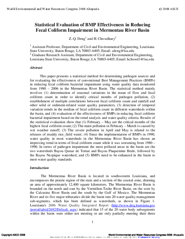 (PDF) Statistical Evaluation of BMP Effectiveness in Reducing Fecal ...