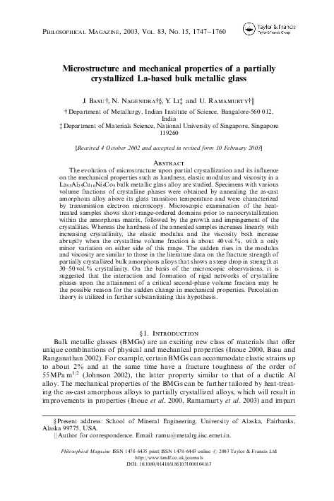 (PDF) Microstructure and mechanical properties of a partially ...